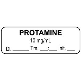 Anesthesia Label, Protamine 10 mg/mL Date Time Initial, 1-1/2" x 1/2 ...