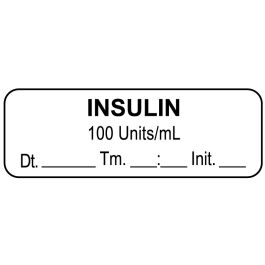 Anesthesia Label, Insulin 100 Units/mL Date Time Initial, 1-1/2" x 1/2 ...