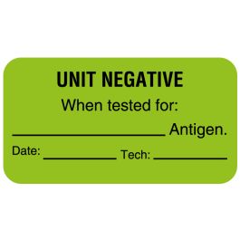 Green UNIT NEGATIVE Antigen Testing Labels, 1-5/8" x 7/8" | United Ad Label