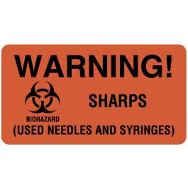 Warning! Biohazard Sharps Used, Waste Control Label, 3" x 1-5/8 ...