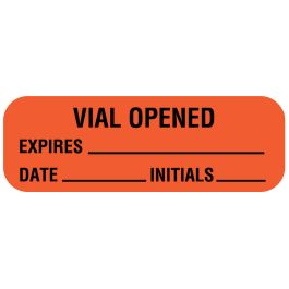 Red VIAL OPENED Expiration Labels | United Ad Label