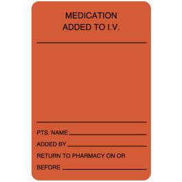 MEDICATION ADDED TO I.V. Labels, 2" x 3" | United Ad Label