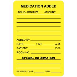 Yellow I.V. MEDICATION ADDED Labels, 2" x 3" | United Ad Label