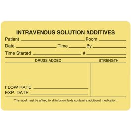 Intravenous Solution, IV Medication Additive Labels, 4" x 2-3/4 ...