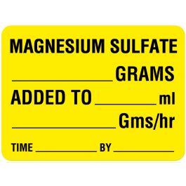 Mg So4 Grams Added, IV Medication Additive Label, 2-3/8" x 1-3/4 ...