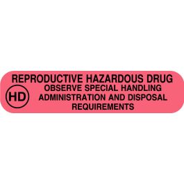 REPRODUCTIVE HAZARDOUS DRUG, Medication Instruction Label, 1-5/8" x 3/8 ...